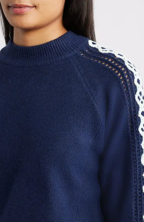 CITY BLUES Embroidered Sleeve Mock Neck Sweater