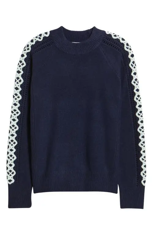 CITY BLUES Embroidered Sleeve Mock Neck Sweater