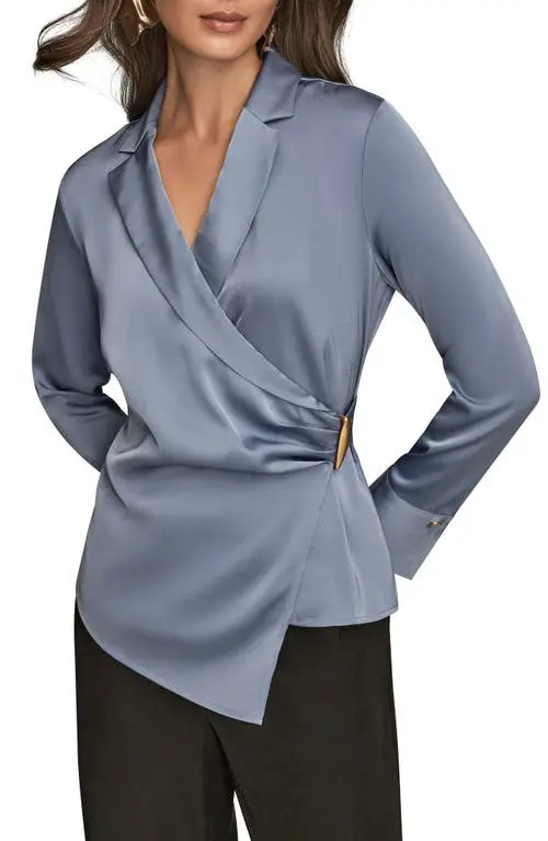 Donna Karan New York Pleated Wrap Front Silk Top