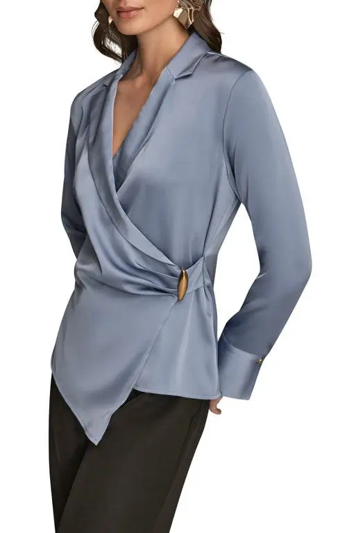 Donna Karan New York Pleated Wrap Front Silk Top