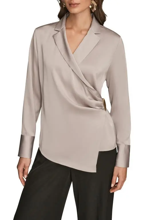 Donna Karan New York Pleated Wrap Front Silk Top - Vapor