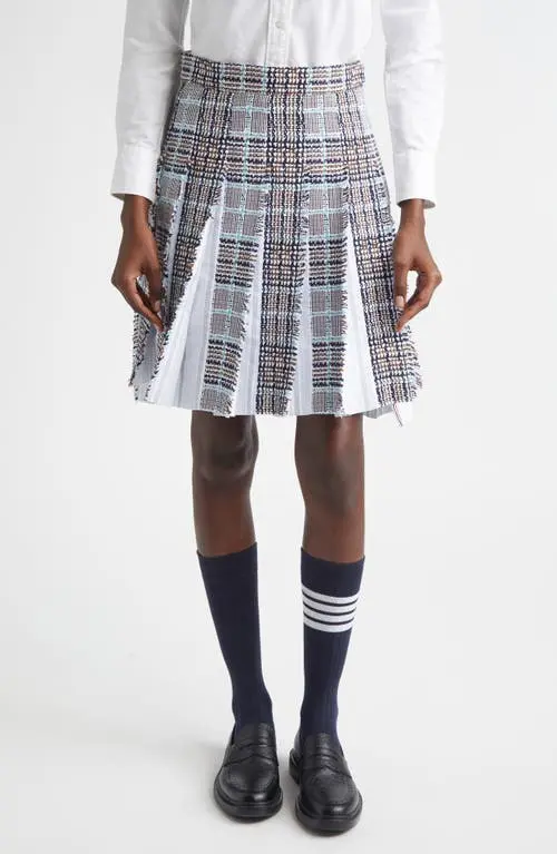 Thom Browne Plaid Tweed Drop Back Pleated Skirt