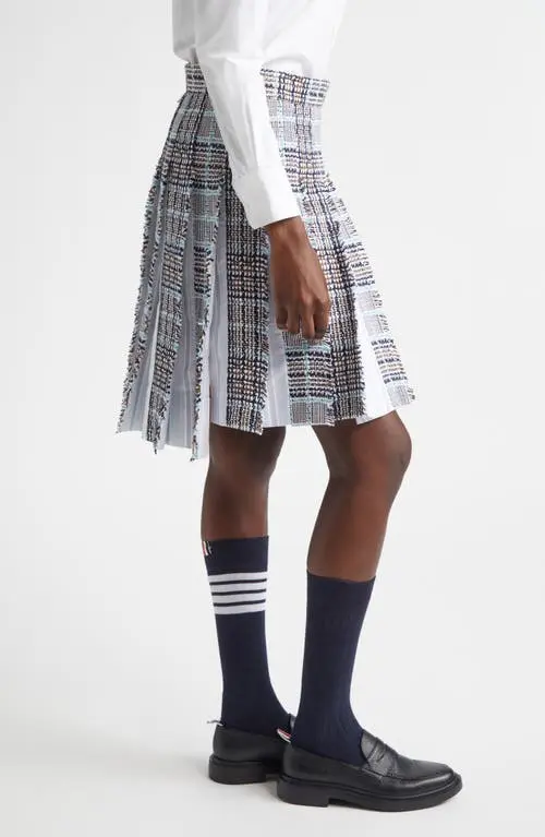 Thom Browne Plaid Tweed Drop Back Pleated Skirt