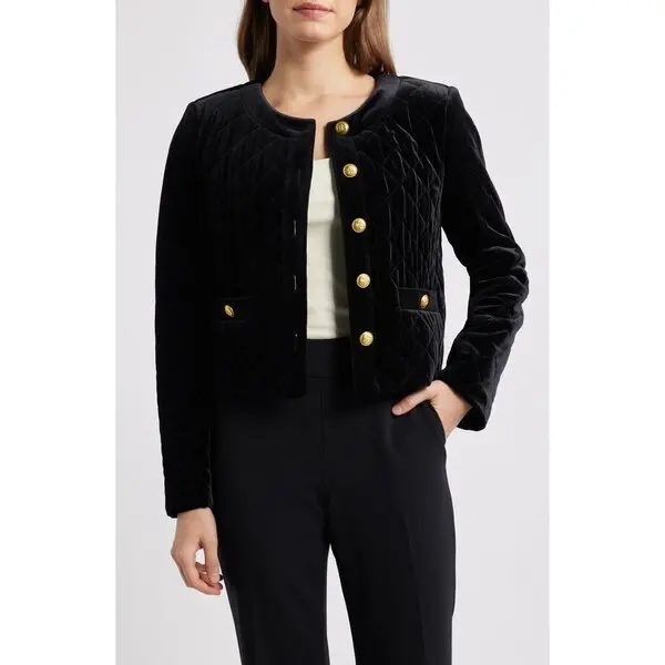 TAHARI ASL Quilted Velvet Crop Jacket