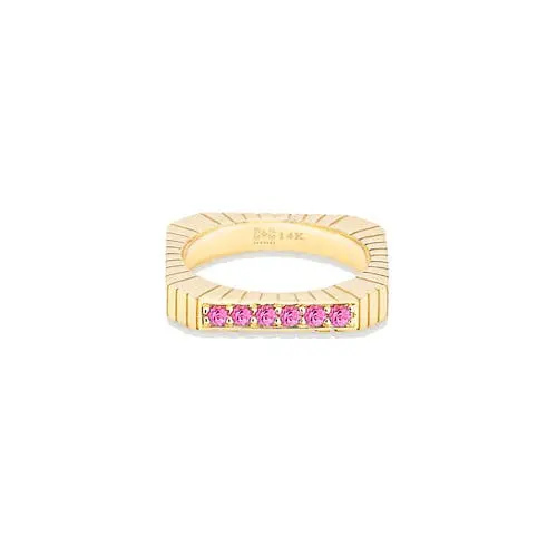 CAMPBELL + CHARLOTTE Spark Etched Stacking Band Ring - Pink Sapphire-gold