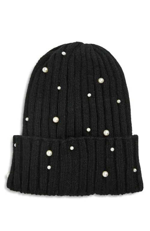 Tasha Faux Pearl Studded Beanie - Black