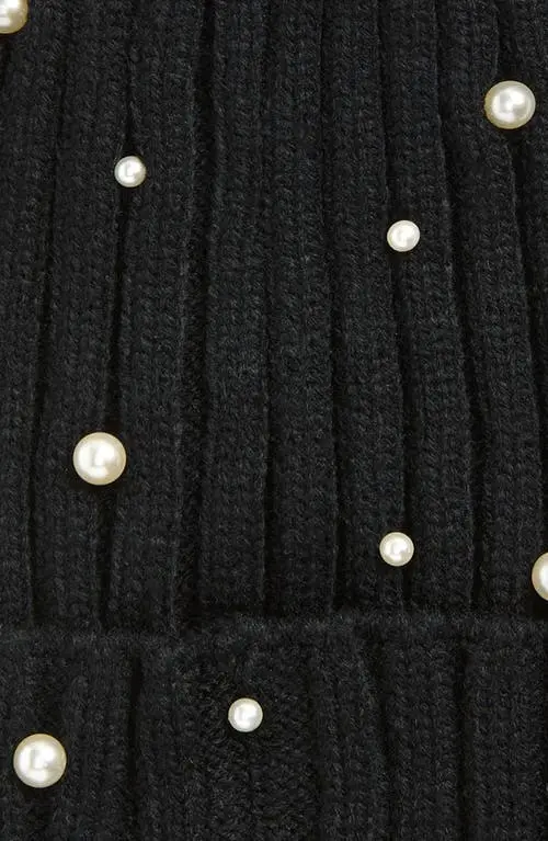 Tasha Faux Pearl Studded Beanie - Black