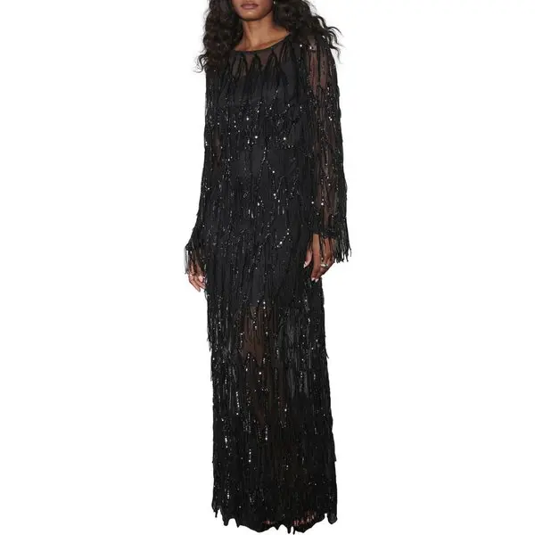 NEXT Sequin Tassel Long Sleeve Maxi Dress