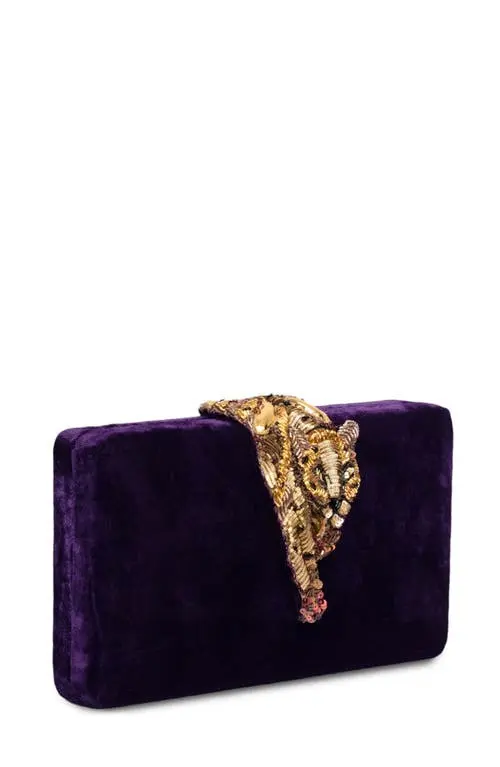 SIMITRI Velvet Clutch With Leopard Embroidery - Royal