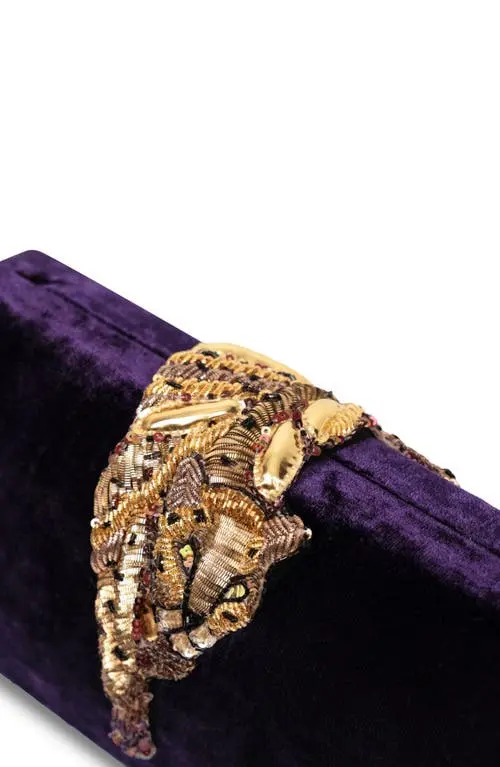 SIMITRI Velvet Clutch With Leopard Embroidery - Royal