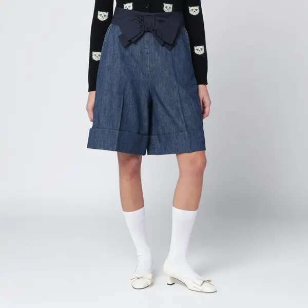 Valentino Garavani Denim Bermuda Shorts With Bow - Blue