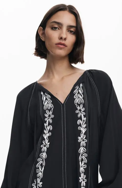 Desigual Embroidered Tie Neck Blouse