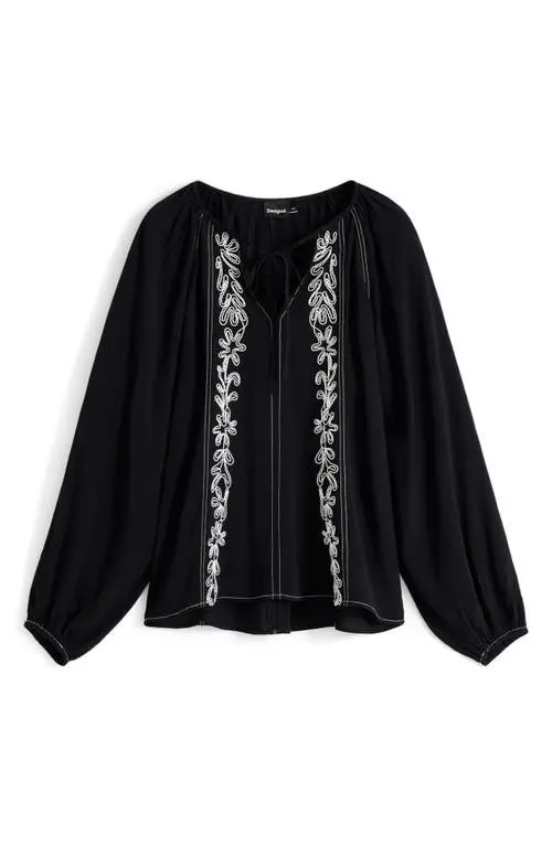 Desigual Embroidered Tie Neck Blouse