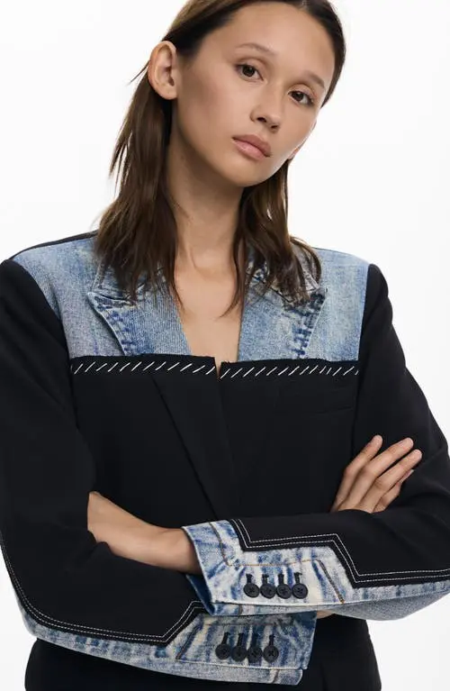 Desigual Denim Trim Notched Lapel Blazer