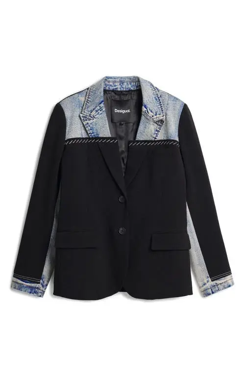 Desigual Denim Trim Notched Lapel Blazer