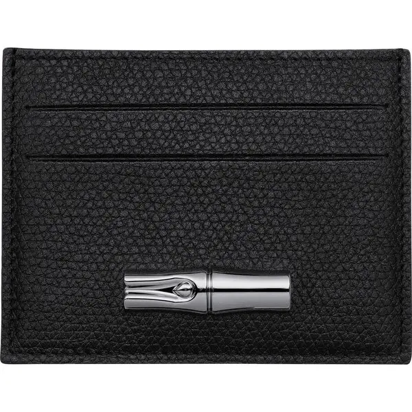 Longchamp Le Roseau Leather Card Holder - Black