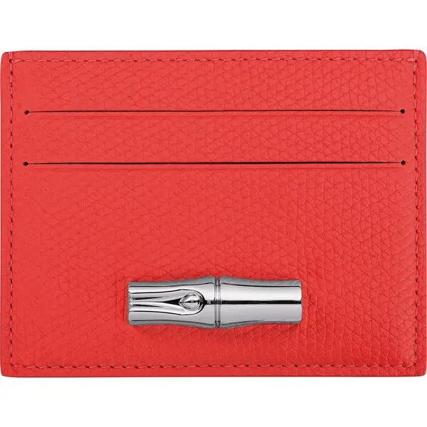 Longchamp Le Roseau Leather Card Holder - Vermilion