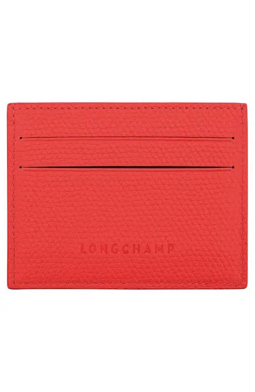 Longchamp Le Roseau Leather Card Holder - Vermilion
