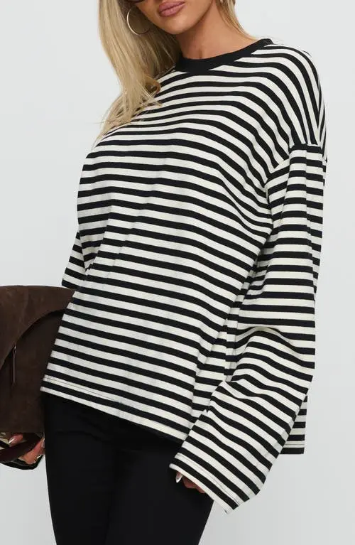 Princess Polly Oversized Striped T-shirt - White