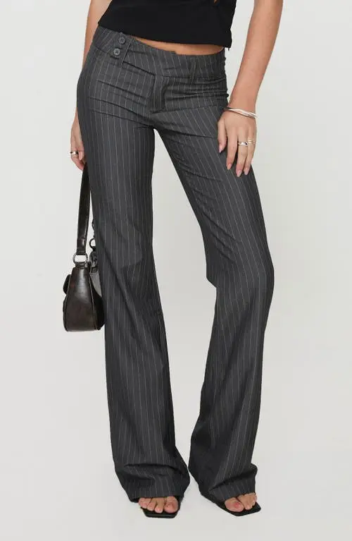 Princess Polly Kinkirk Pinstripe Low Rise Flare Pants - Grey