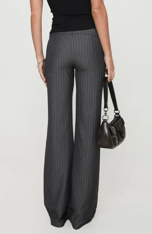 Princess Polly Kinkirk Pinstripe Low Rise Flare Pants - Grey