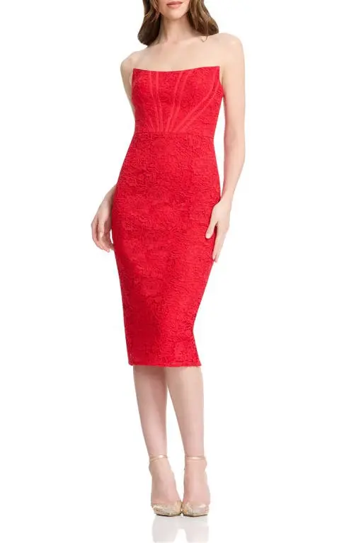 Dress The Population Cosette Strapless Lace Corset Cocktail Dress - Rouge