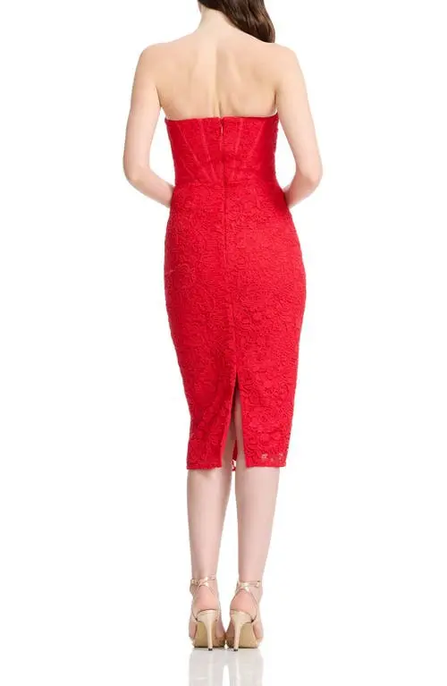 Dress The Population Cosette Strapless Lace Corset Cocktail Dress - Rouge