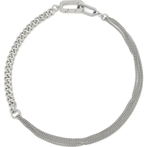 ALLSAINTS Mix Chain Collar Necklace - Shiny Silver