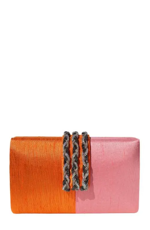SIMITRI Braided Crystal Flap Clutch - Mango
