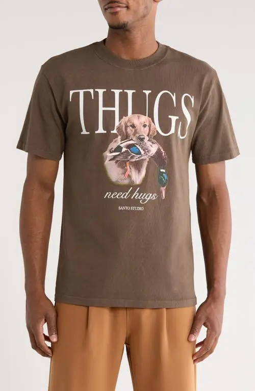 SANTO STUDIO Thugs Hunt Cotton Graphic T-shirt - Holy Brown