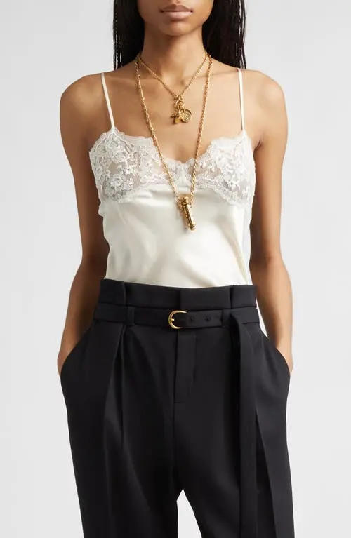 Chloé Lace Trim Silk Satin Camisole - 112 Eden White