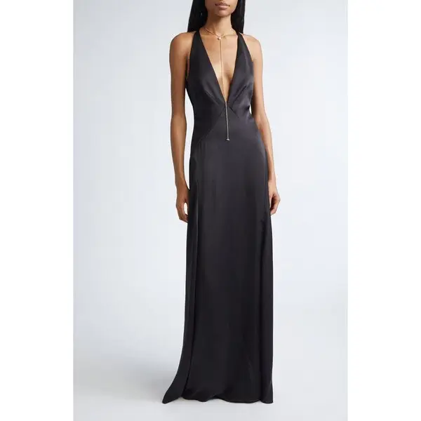 Ramy Brook Belle Plunge Neck Gown - Black