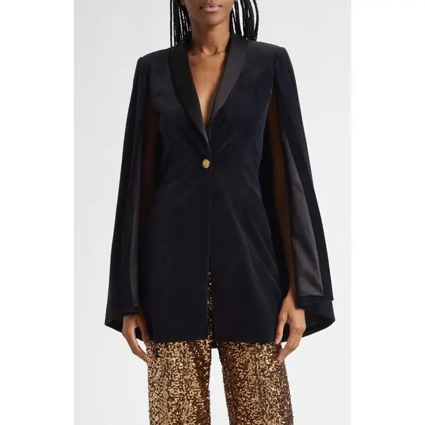 Alice + Olivia Velvet Cape Jacket With Shawl Collar