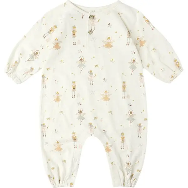 QUINCY MAE Nutcracker Print Henley Romper - Ivory