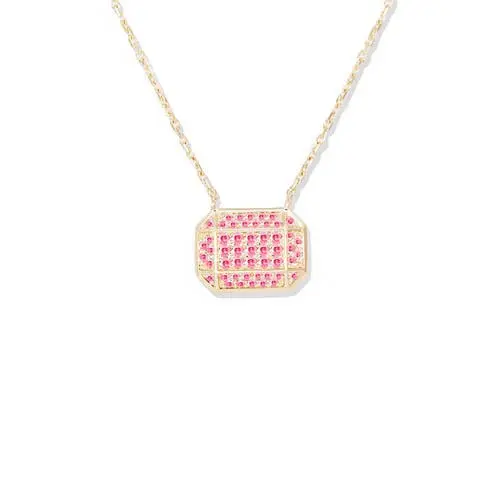 CAMPBELL + CHARLOTTE Spark Emerald Cut Charm Necklace - Pink Sapphire-gold