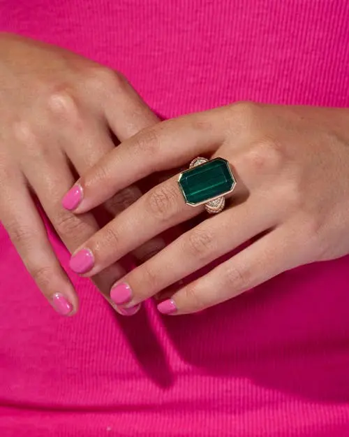 CAMPBELL + CHARLOTTE Spark Chevron Emerald Cut Cocktail Ring - Malachite & Diamond-gold