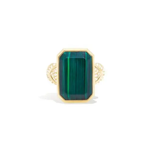 CAMPBELL + CHARLOTTE Spark Chevron Emerald Cut Cocktail Ring - Malachite & Diamond-gold