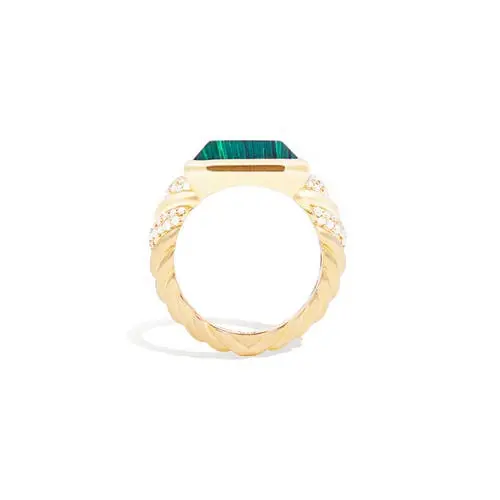 CAMPBELL + CHARLOTTE Spark Chevron Emerald Cut Cocktail Ring - Malachite & Diamond-gold