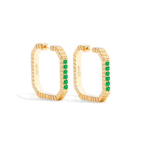 CAMPBELL + CHARLOTTE Spark Octagon Hoop Earrings - Emerald-gold