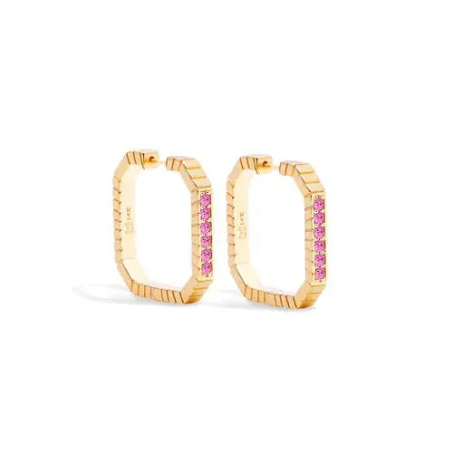 CAMPBELL + CHARLOTTE Spark Octagon Hoop Earrings - Pink Sapphire-gold