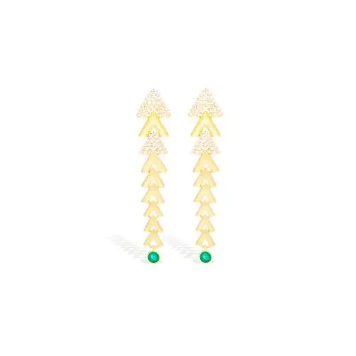 CAMPBELL + CHARLOTTE Spark Chevron Link Chandelier Earrings - Emerald-gold