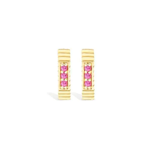 CAMPBELL + CHARLOTTE Spark Octagon Huggie Earrings - Pink Sapphire-gold