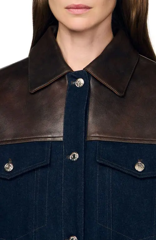 Sandro Denim And Leather Jacket