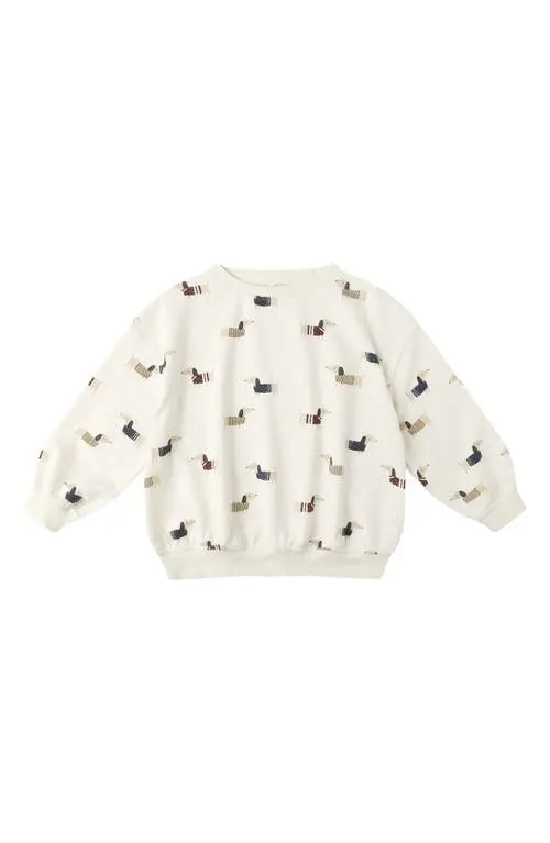 QUINCY MAE Dachshund Print Relaxed Fleece Sweatshirt - Natural