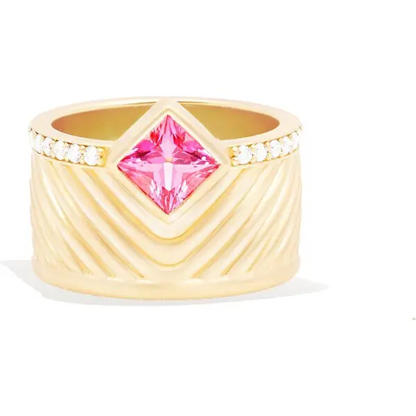 CAMPBELL + CHARLOTTE Spark Chevron Cigar Band Ring - Pink Sapphire-gold