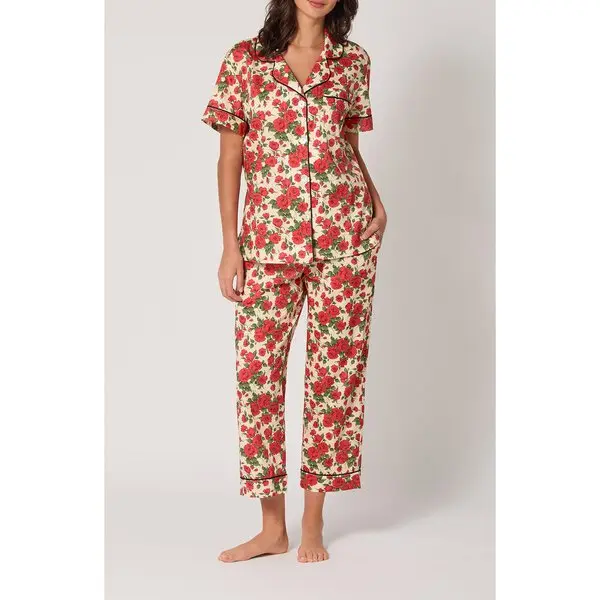 BEDHEAD PAJAMAS Floral Print Cotton Jersey Crop Pajamas - Carline Rose