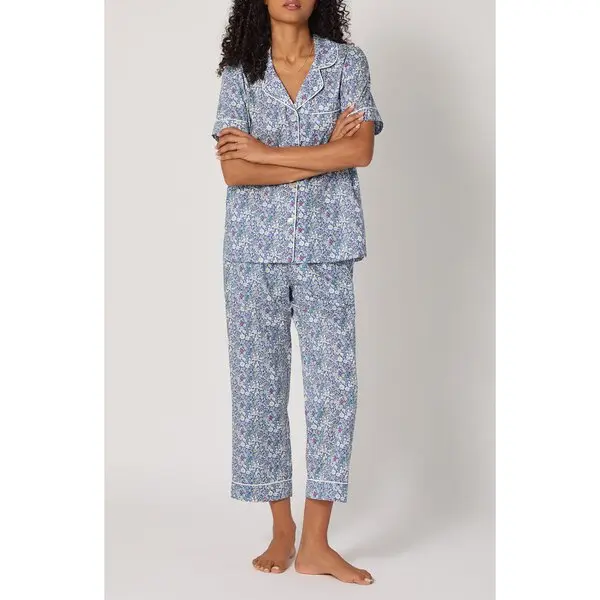 BEDHEAD PAJAMAS Floral Print Cotton Jersey Crop Pajamas - Junes Meadow