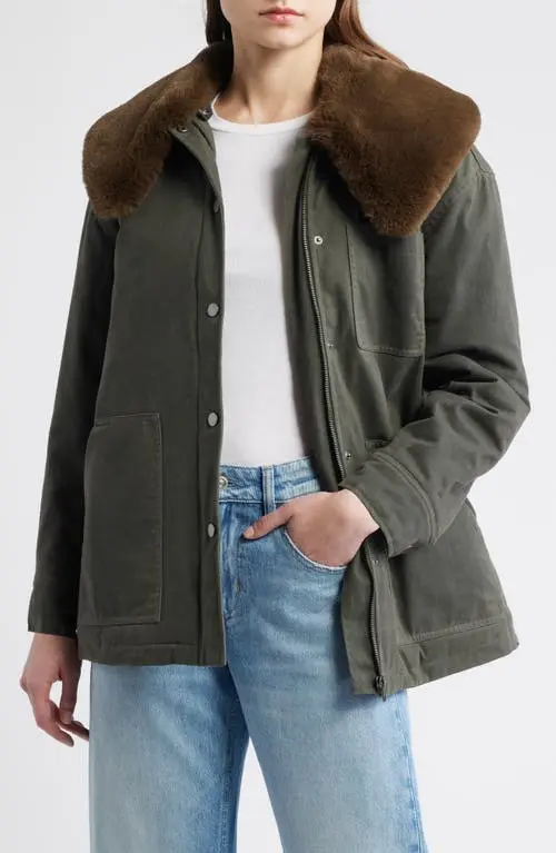 Rails Tessuto Waxed Cotton Jacket With Faux Fur Collar