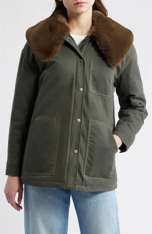 Rails Tessuto Waxed Cotton Jacket With Faux Fur Collar