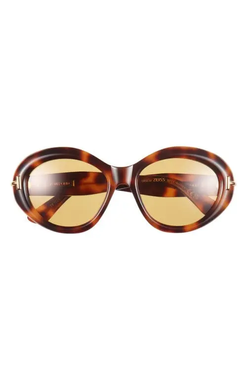 TOM FORD 55mm Oval Sunglasses - Havana/baguette Vicuna